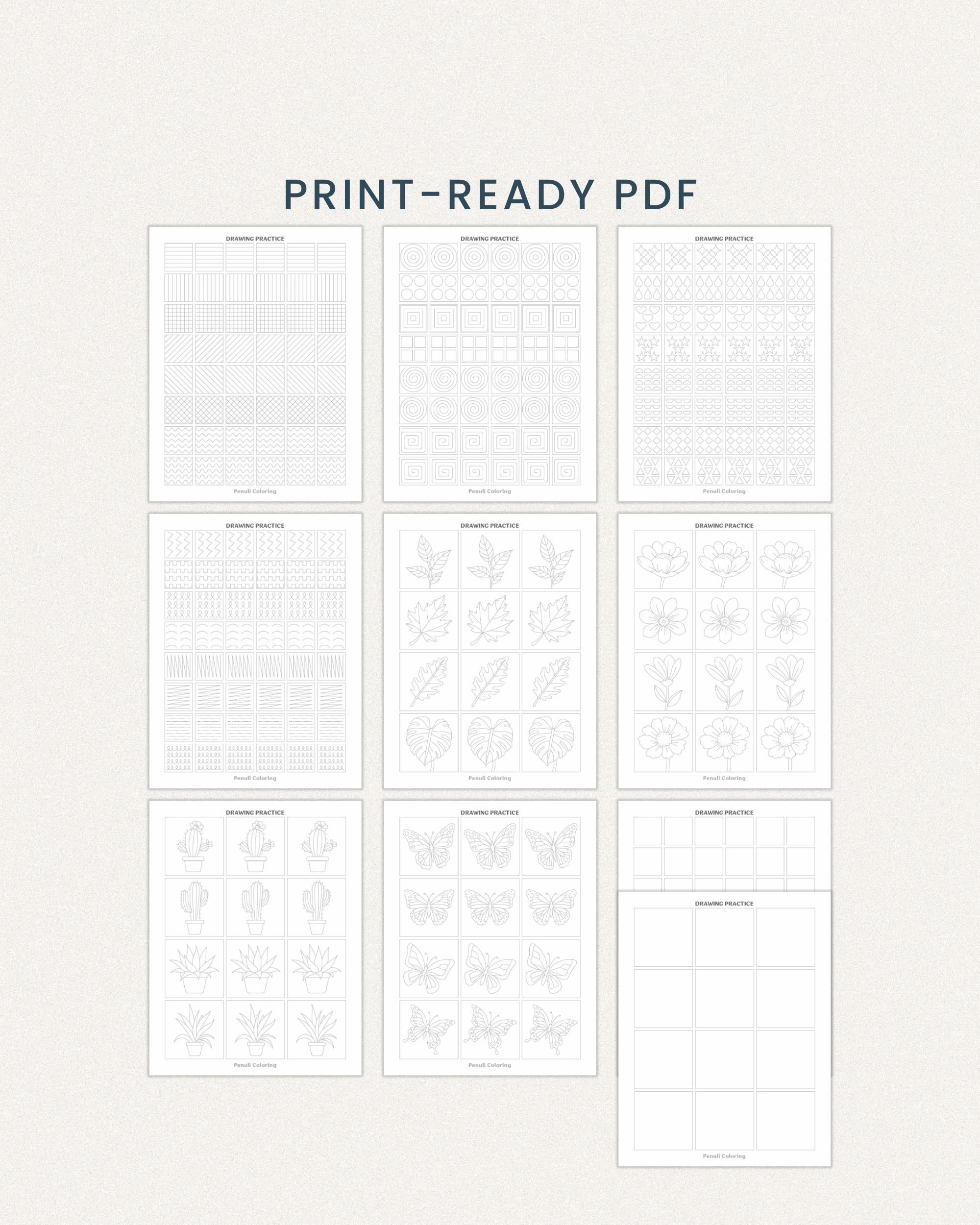 Line Drawing Practice Sheets: Floral, Butterfly (PDF & PNG) - Etsy