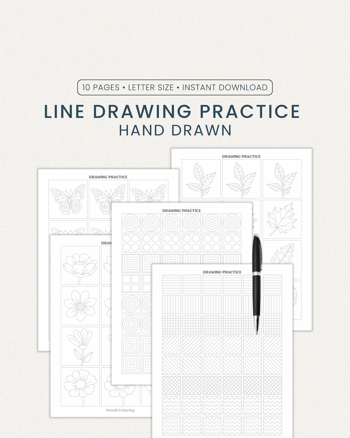 Line Drawing Practice Sheets: Floral, Butterfly (PDF & PNG) - Etsy
