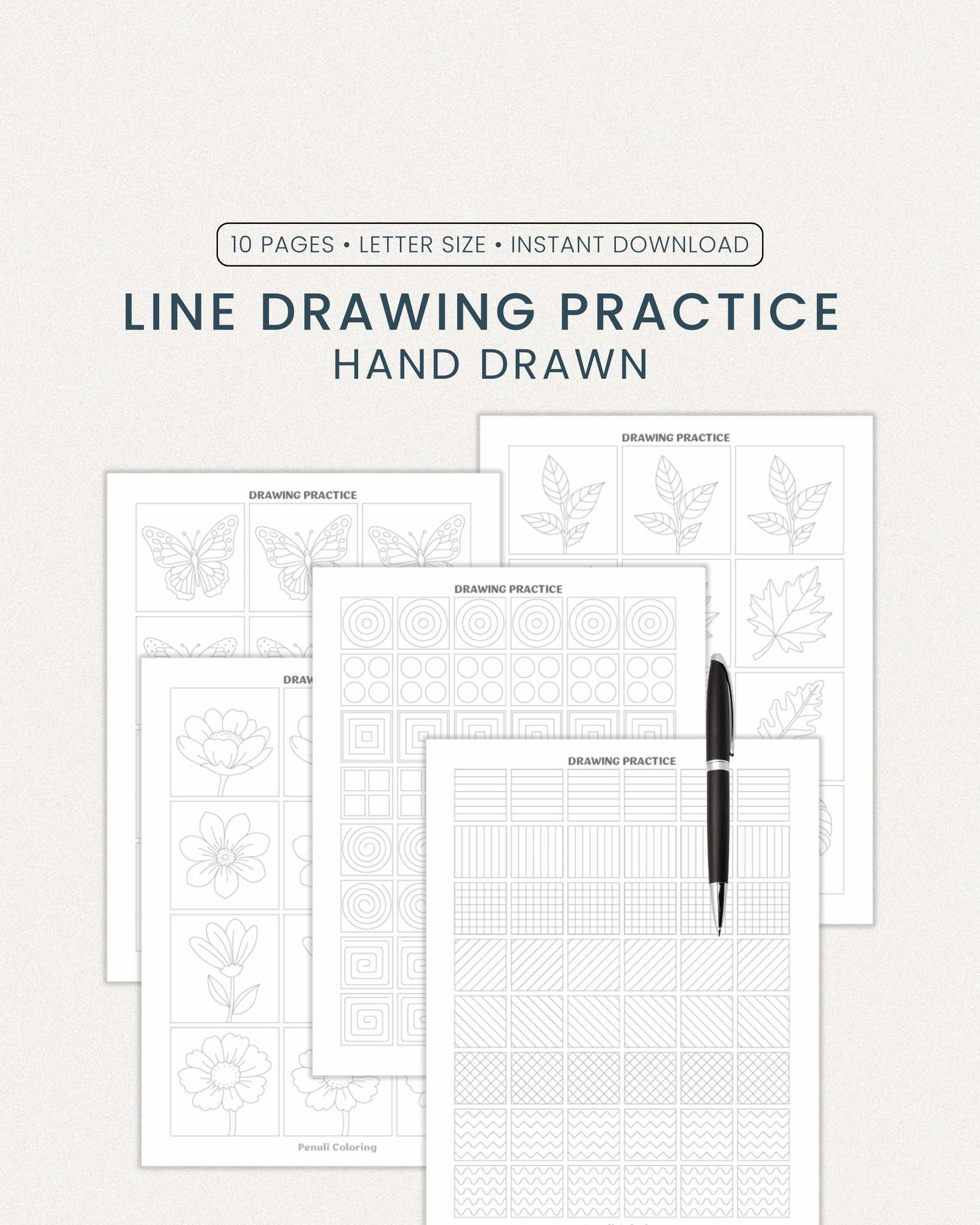 Line Drawing Practice Sheets: Floral, Butterfly (PDF & PNG) - Etsy