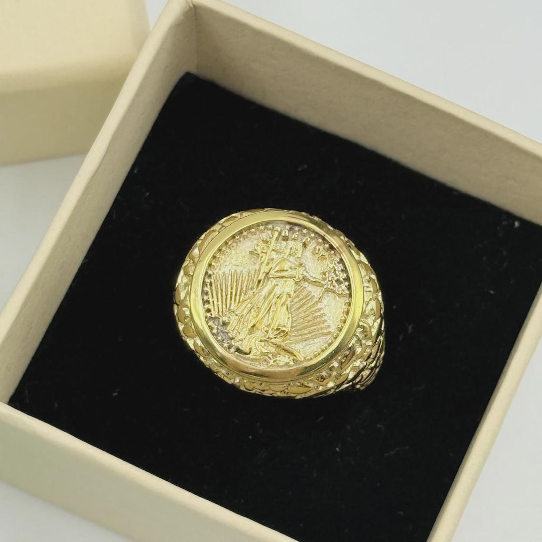 14K Gold Plated Liberty Coin Ring - 925 Sterling Silver Men's Ring - Etsy