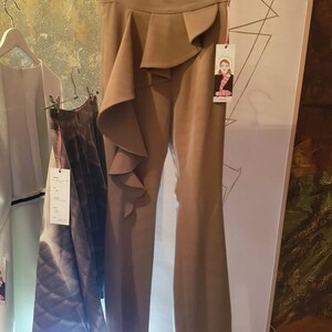 FLARED PANTS With Asymmetric Design and Ruffles. Brown Ruffle Pants ...