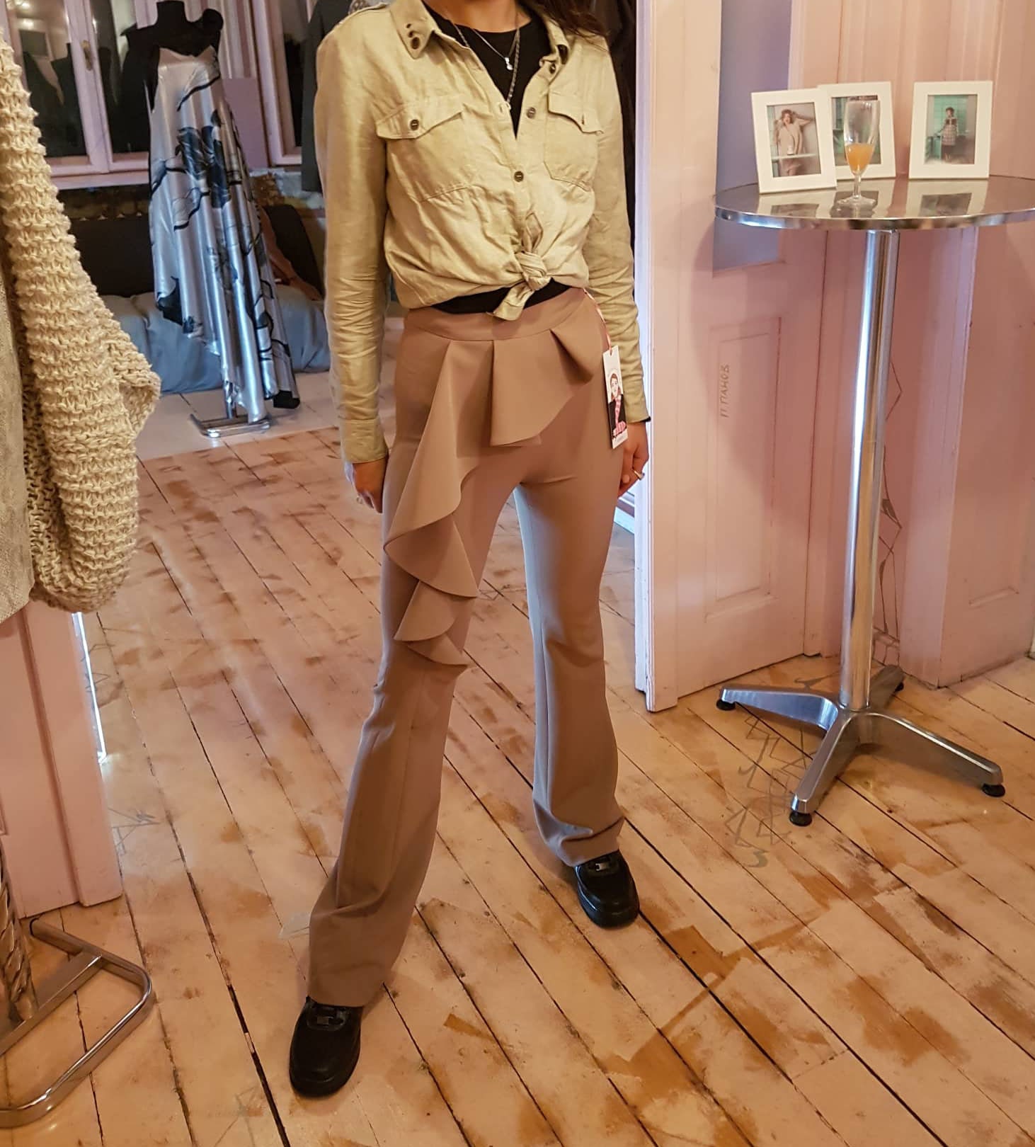 FLARED PANTS With Asymmetric Design and Ruffles. Brown Ruffle Pants ...