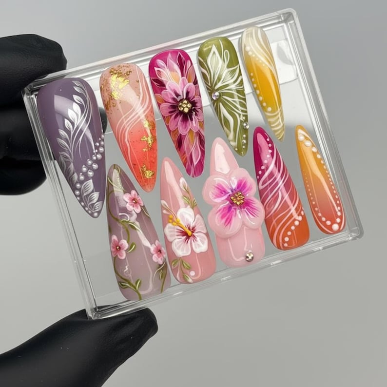 Fairycore 3D Flower Press on Nails | Dreamy Handpainted Floral ...