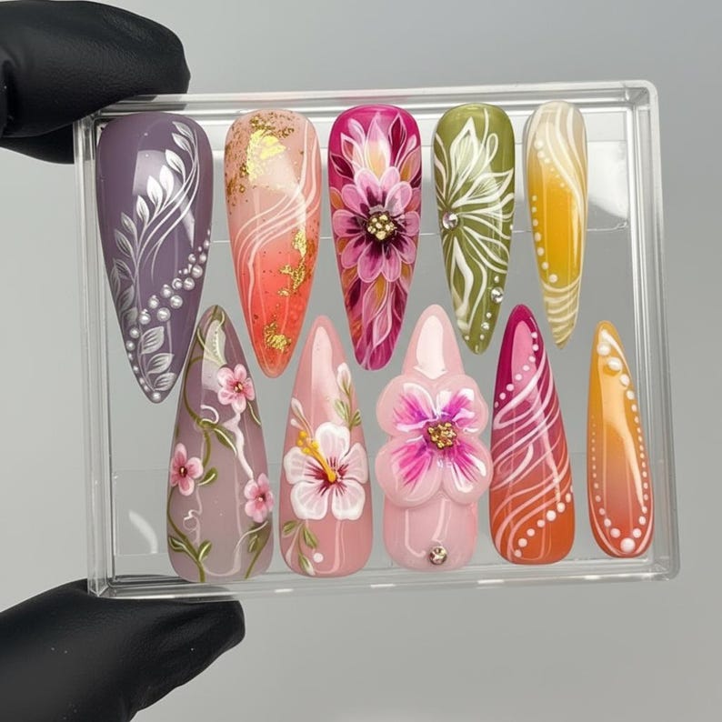 Fairycore 3D Flower Press on Nails | Dreamy Handpainted Floral ...