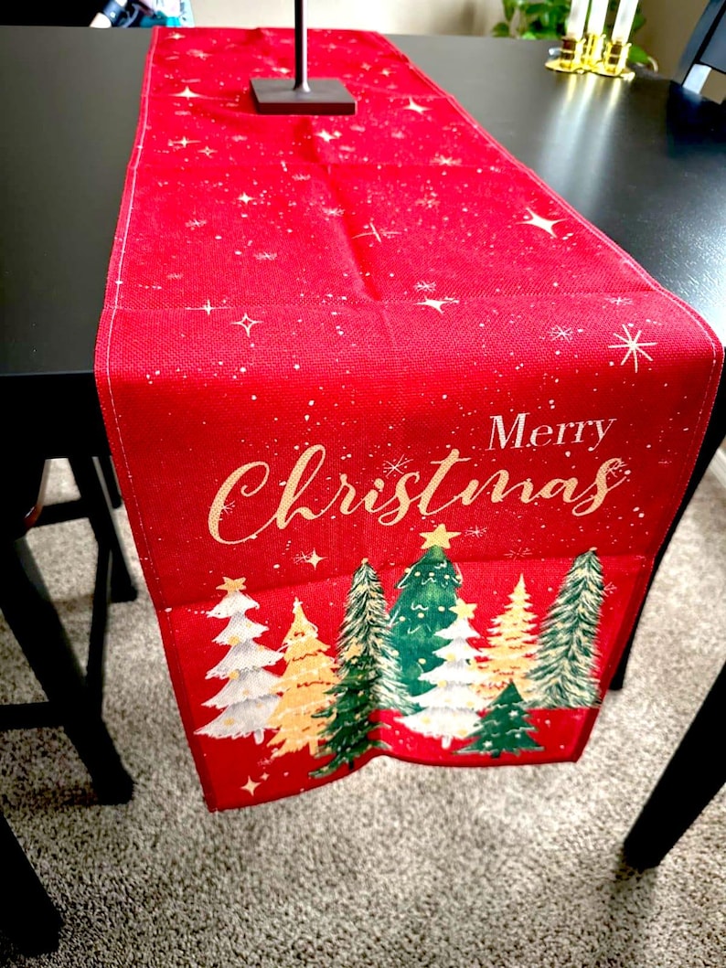 Christmas Tree Table Runner Winter Red Dining Table Decor for Holiday ...
