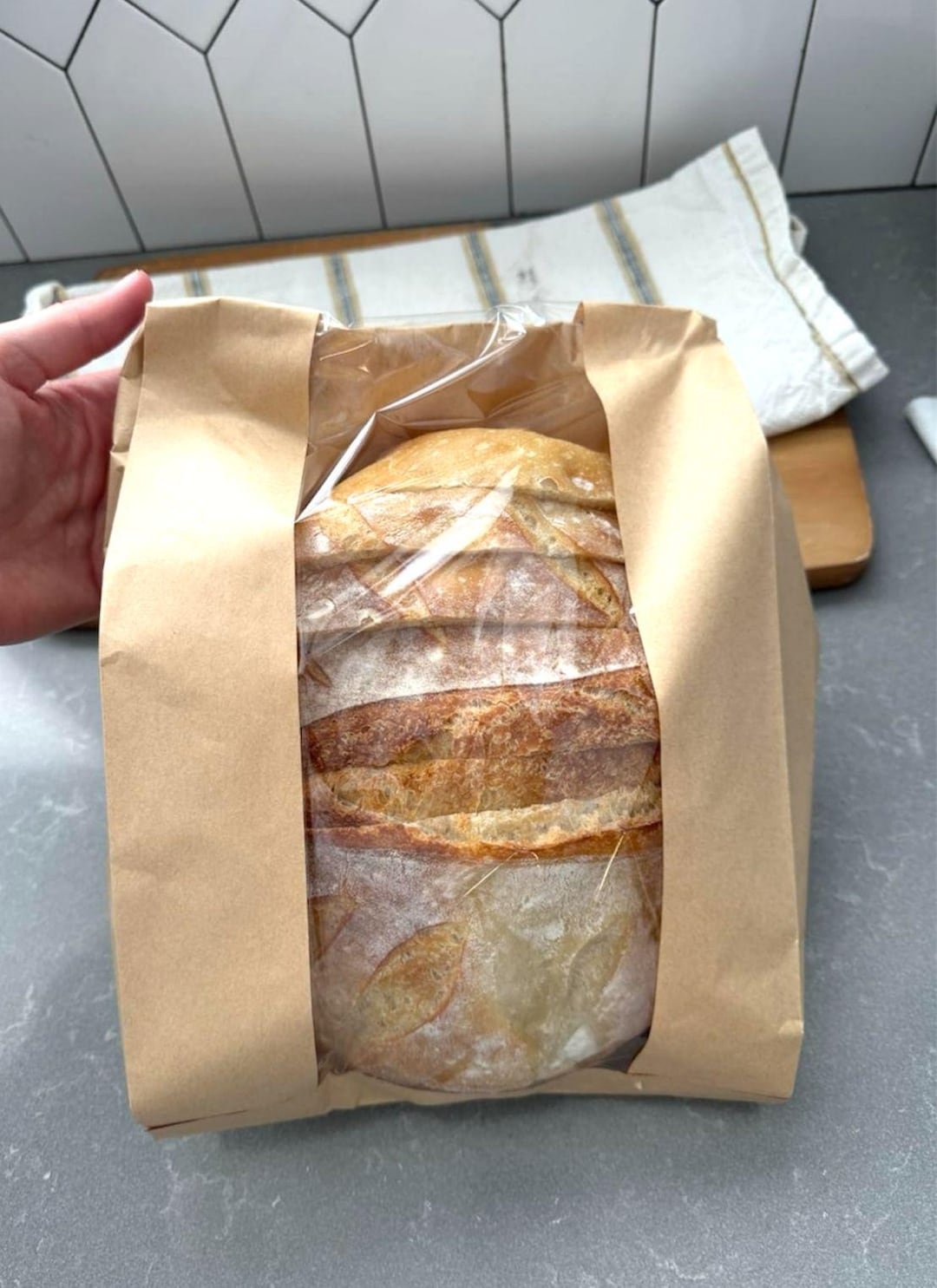 Kraft Sourdough Bread Bags With Window | Paper Loaf Storage Bags for ...