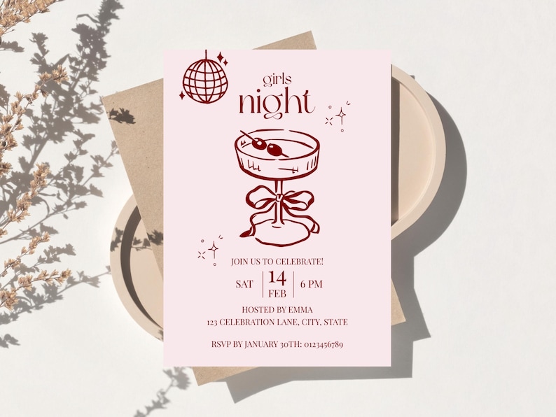 Girls Night Party Invitation, Ladies Night Out Invite, Editable Canva ...