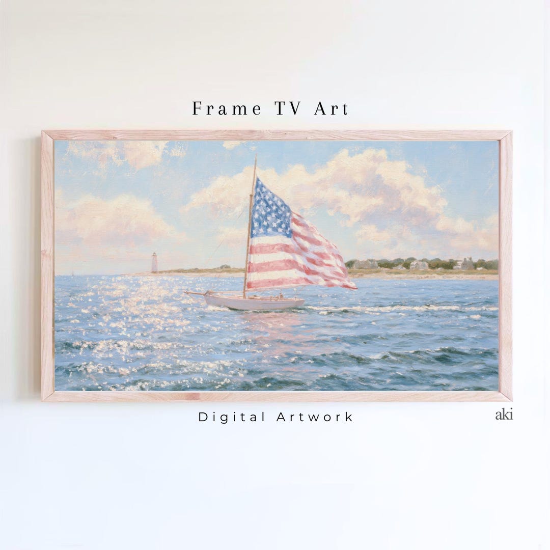 Coastal Americana Frame TV Art | Patriotic Sailboat Ocean Landscape ...