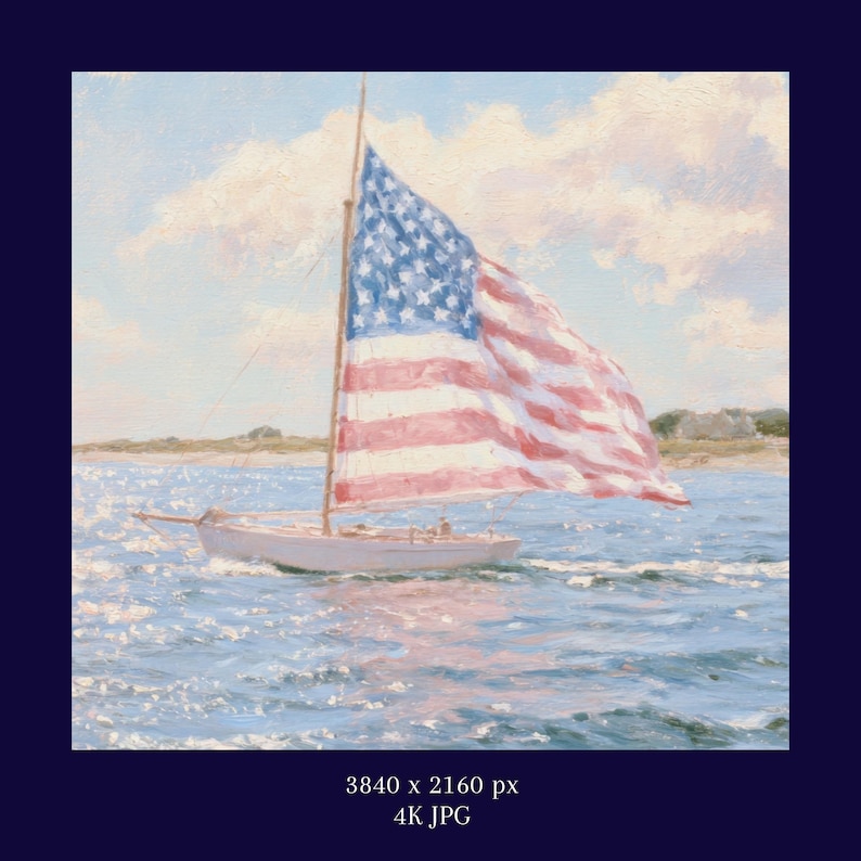 Coastal Americana Frame TV Art | Patriotic Sailboat Ocean Landscape ...