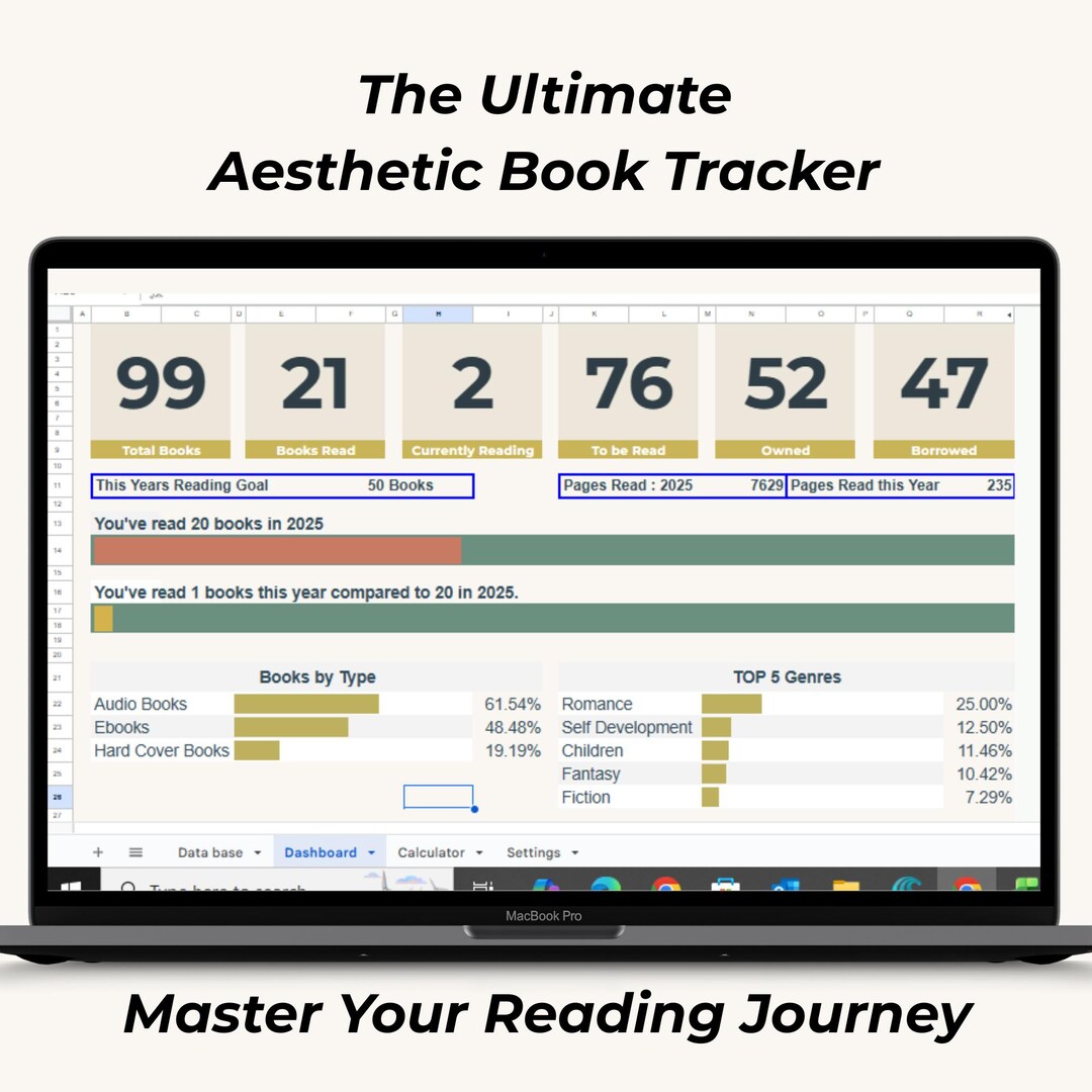 Automated Reading Journal | Book Tracker Dashboard (digital Download ...