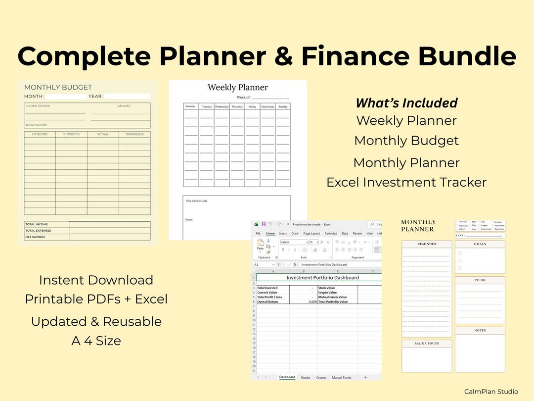 Complete Planner and Finance Bundle | Printable Planners and Excel ...