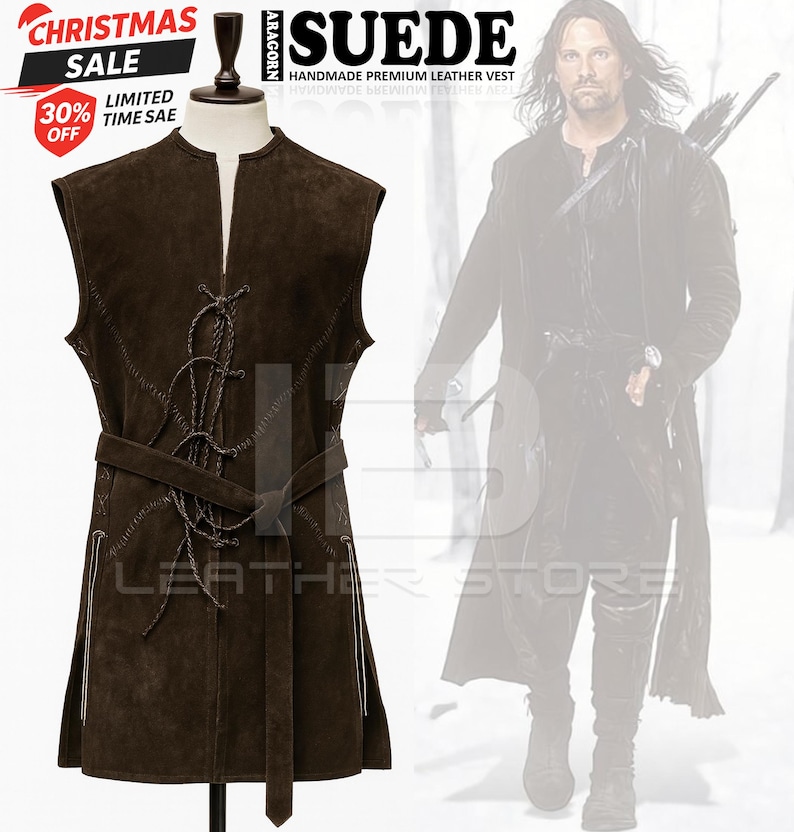 Aragorn Strider Leather Coat and Vest Set, Costume Medieval Fantasy ...