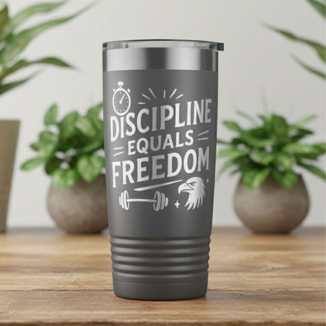 Engraved Motivational Tumbler - Discipline Equals Freedom Quote Cup ...