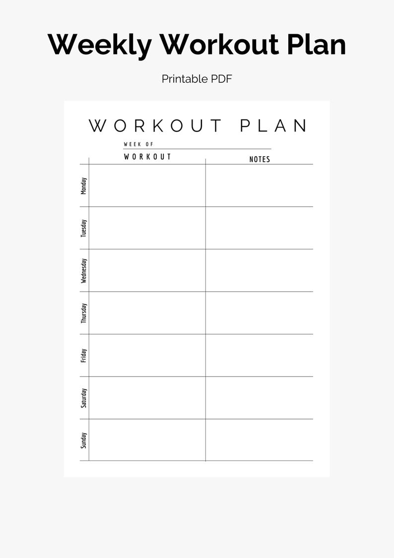 7-day Workout Planner Printable- Digital PDF Fitness Tracker & Schedule ...