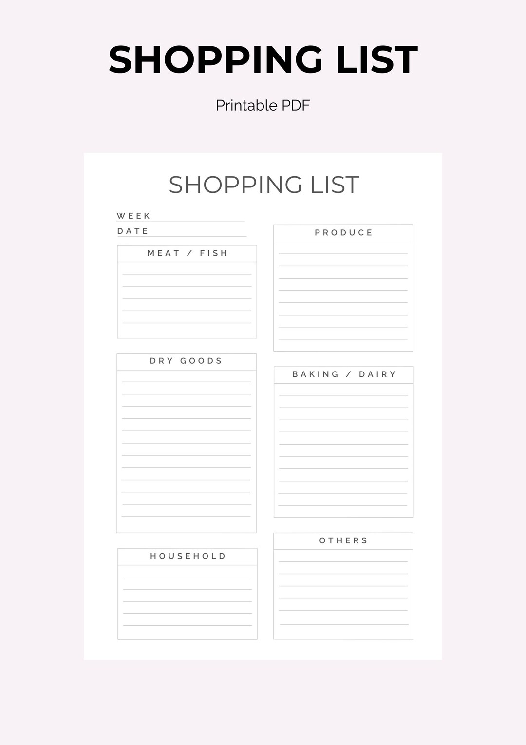 Shopping List Tracker Printable - Digital PDF Grocery Planner & Meal ...