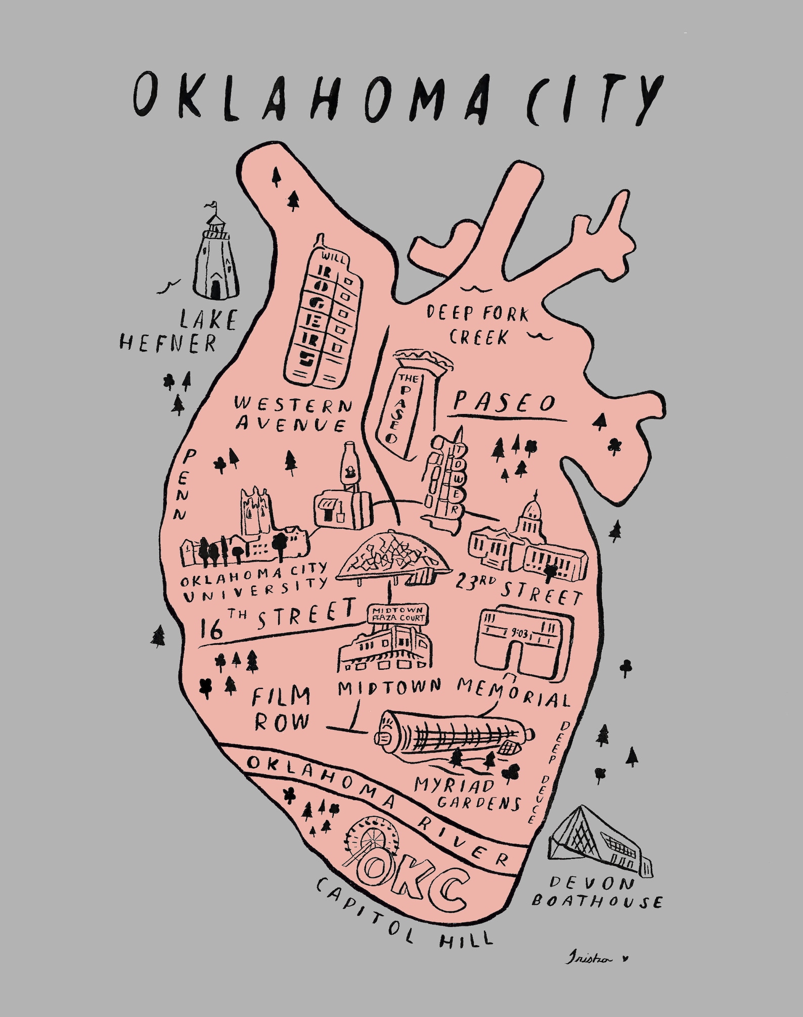 I Heart OKC Map - Anatomical Oklahoma City Art Print - Etsy