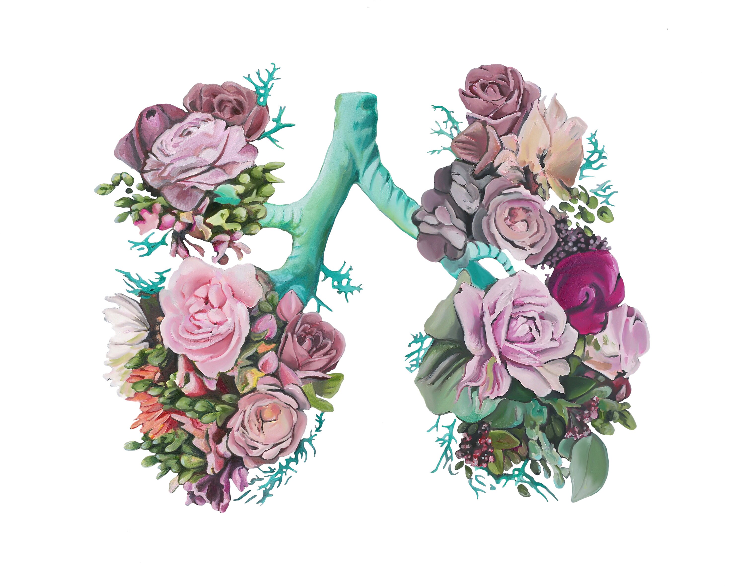Floral Lungs II White Background Charity Anatomy Print of Oil Painting ...