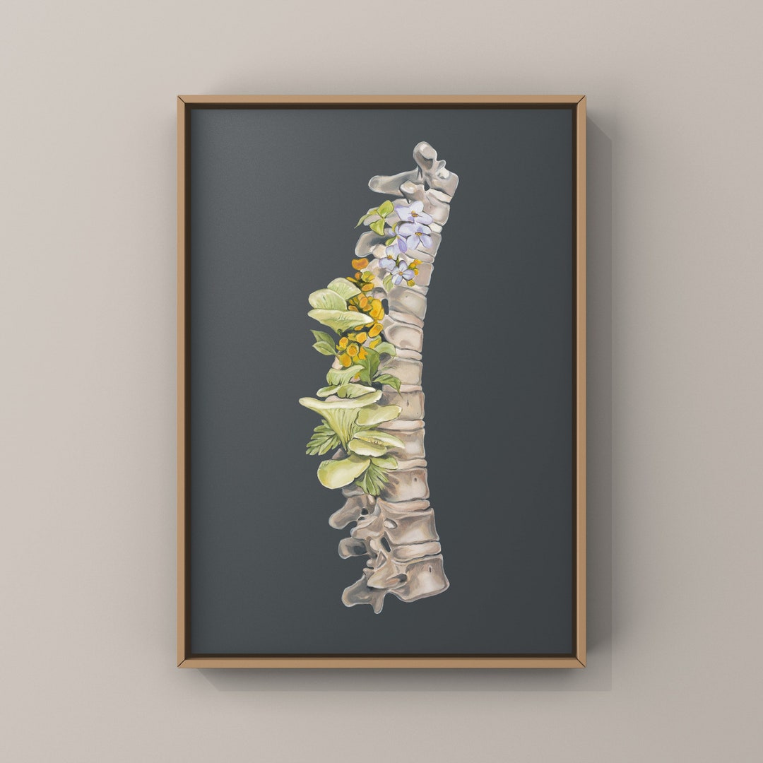 Floral Thoracic Spine Vertebrae Print of Oil Painting - Anatomical Art ...