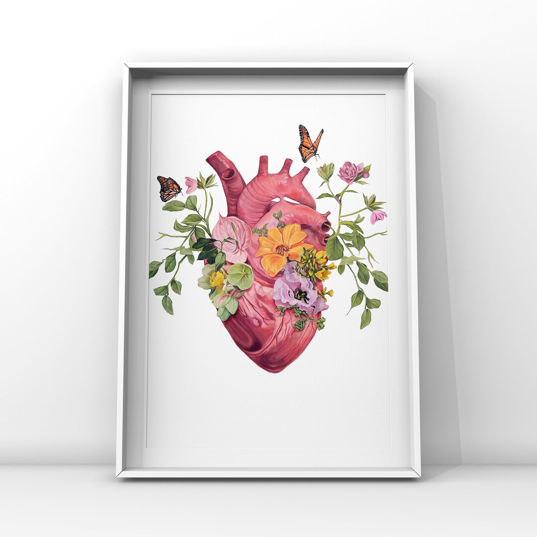 Flutter Heart White Garden Anatomy - Anatomical Art Print - Human Body ...
