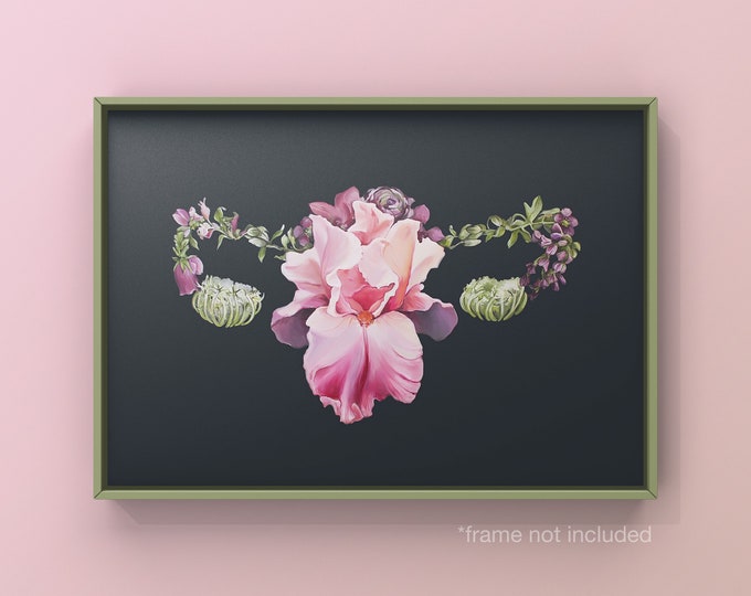Floral Uterus Anatomy Print & Ready to Ship Dark Moody Flower Oil ...