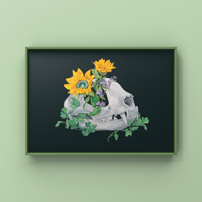 Tivali Cat Skull Floral Anatomy Print of Oil Painting - Anatomical Wall ...
