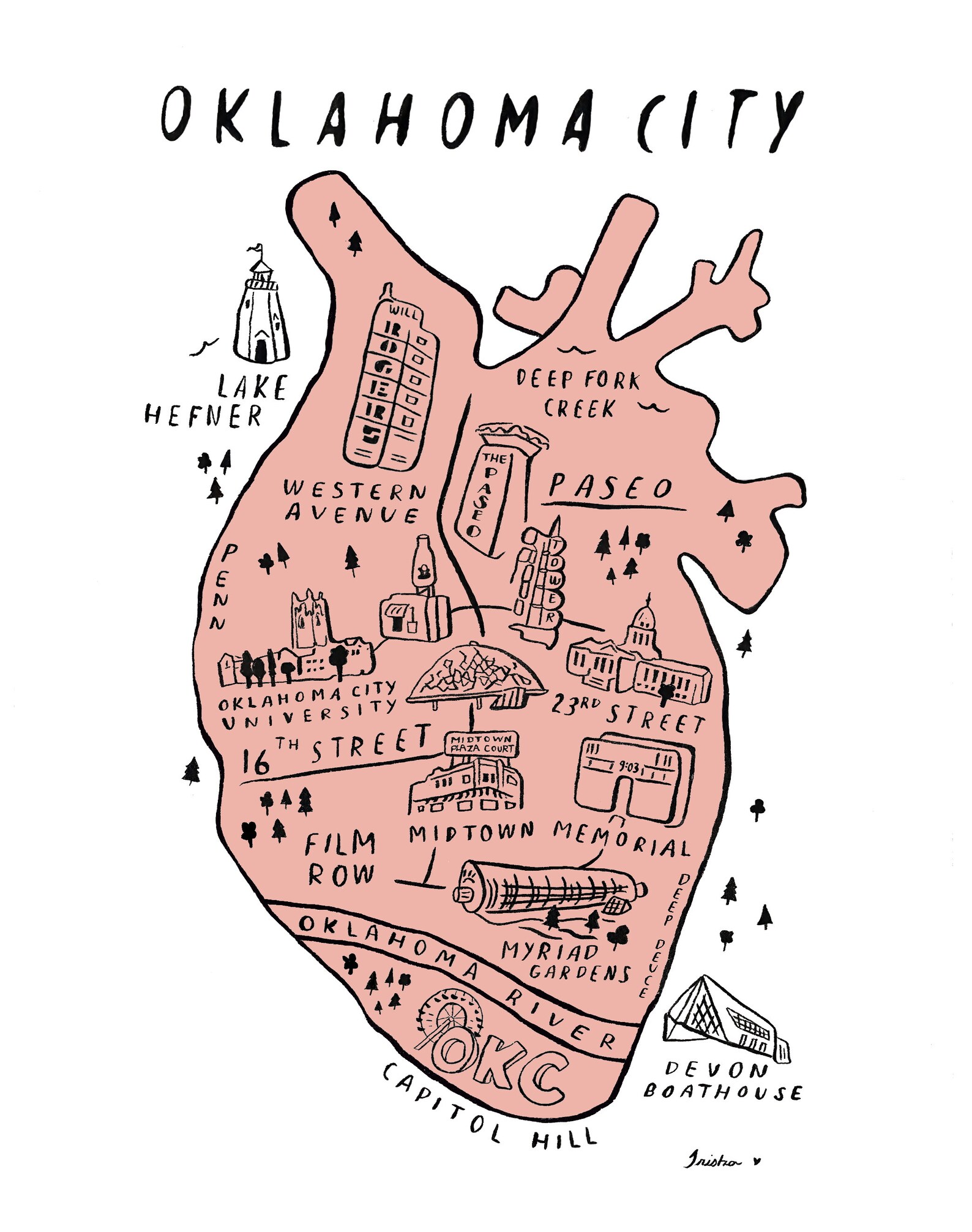I Heart OKC Map - Anatomical Oklahoma City Art Print - Etsy