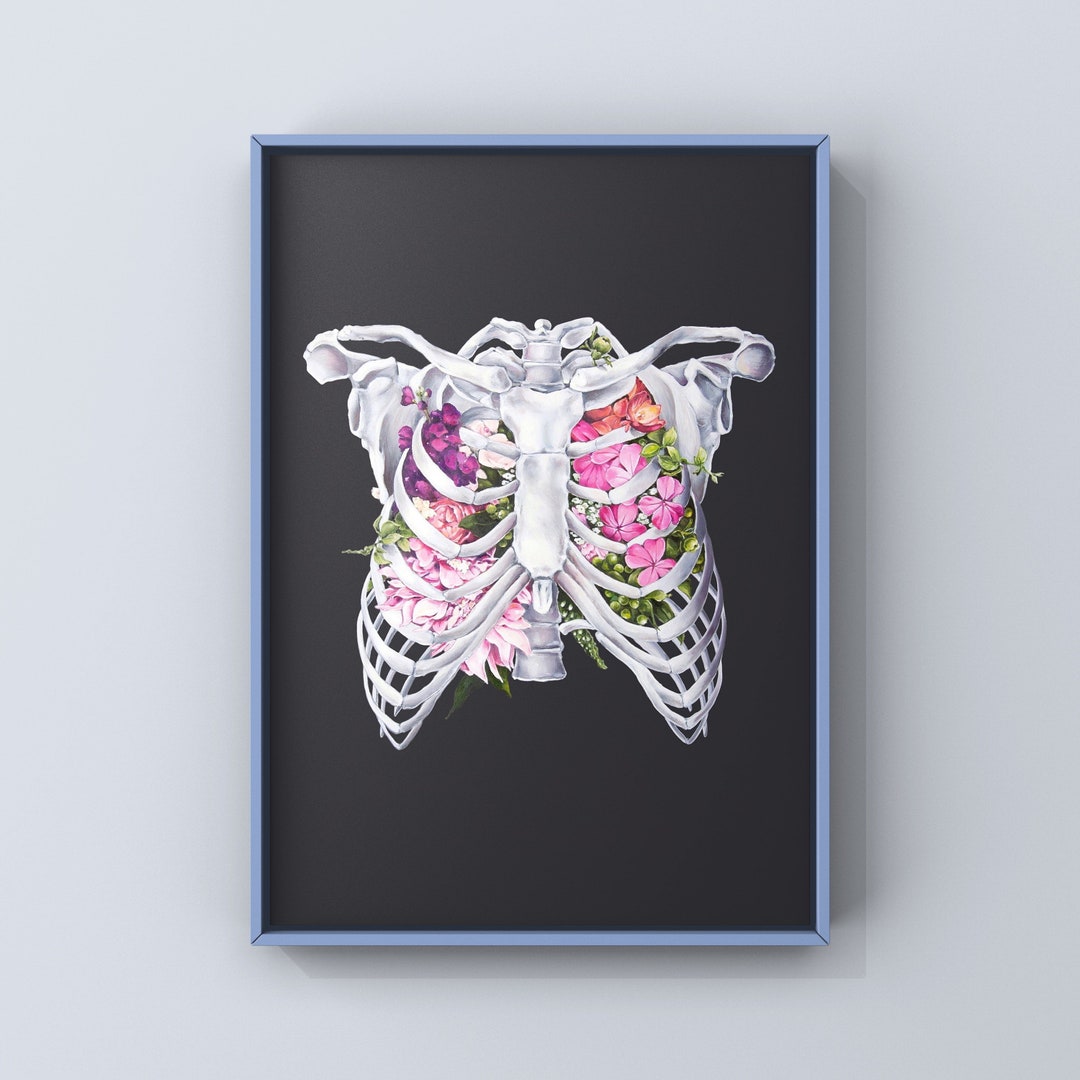 Floral Ribcage Thoracic Print of Oil Painting - Anatomical Art Print ...
