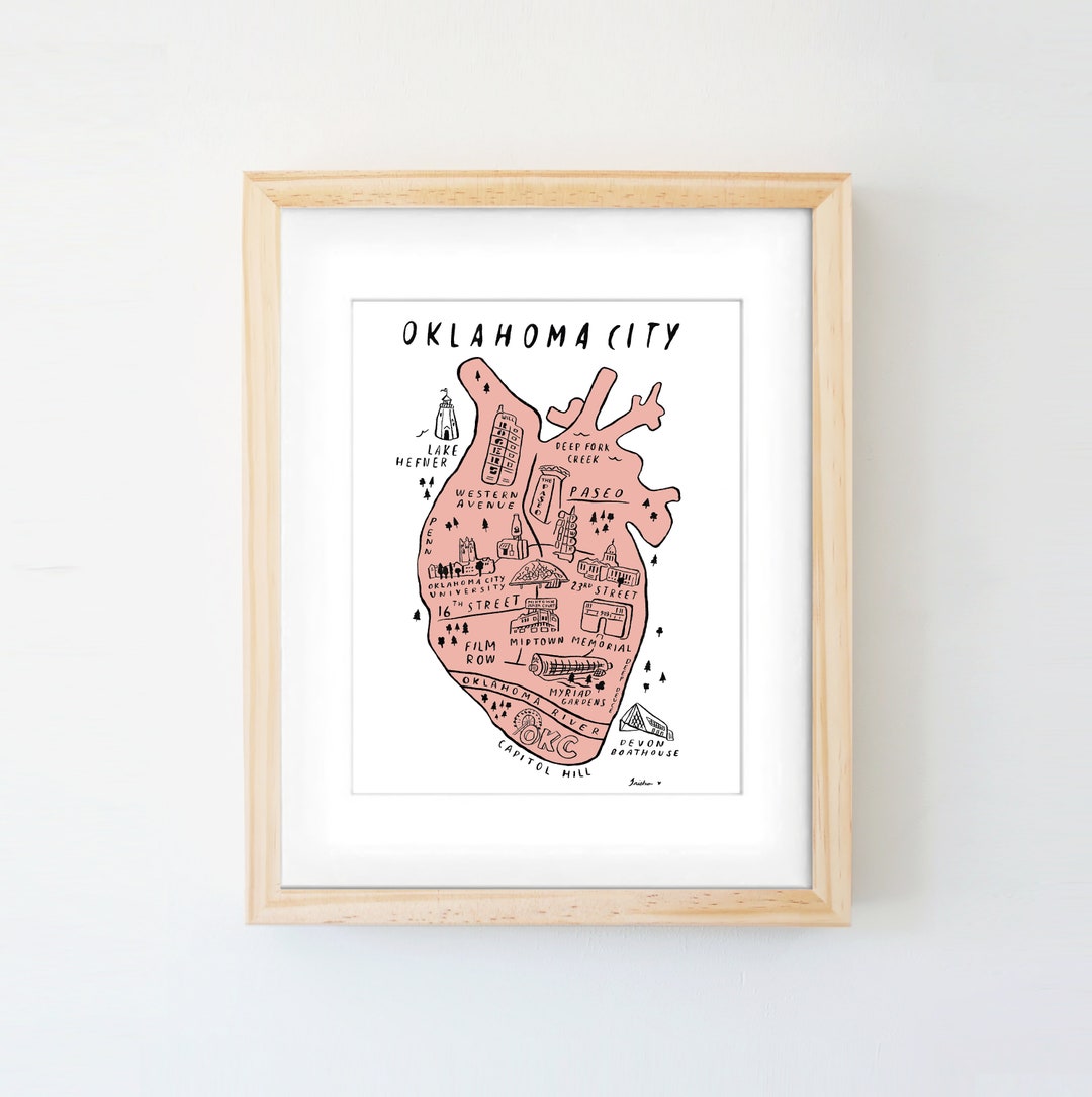 I Heart OKC Map - Anatomical Oklahoma City Art Print - Etsy