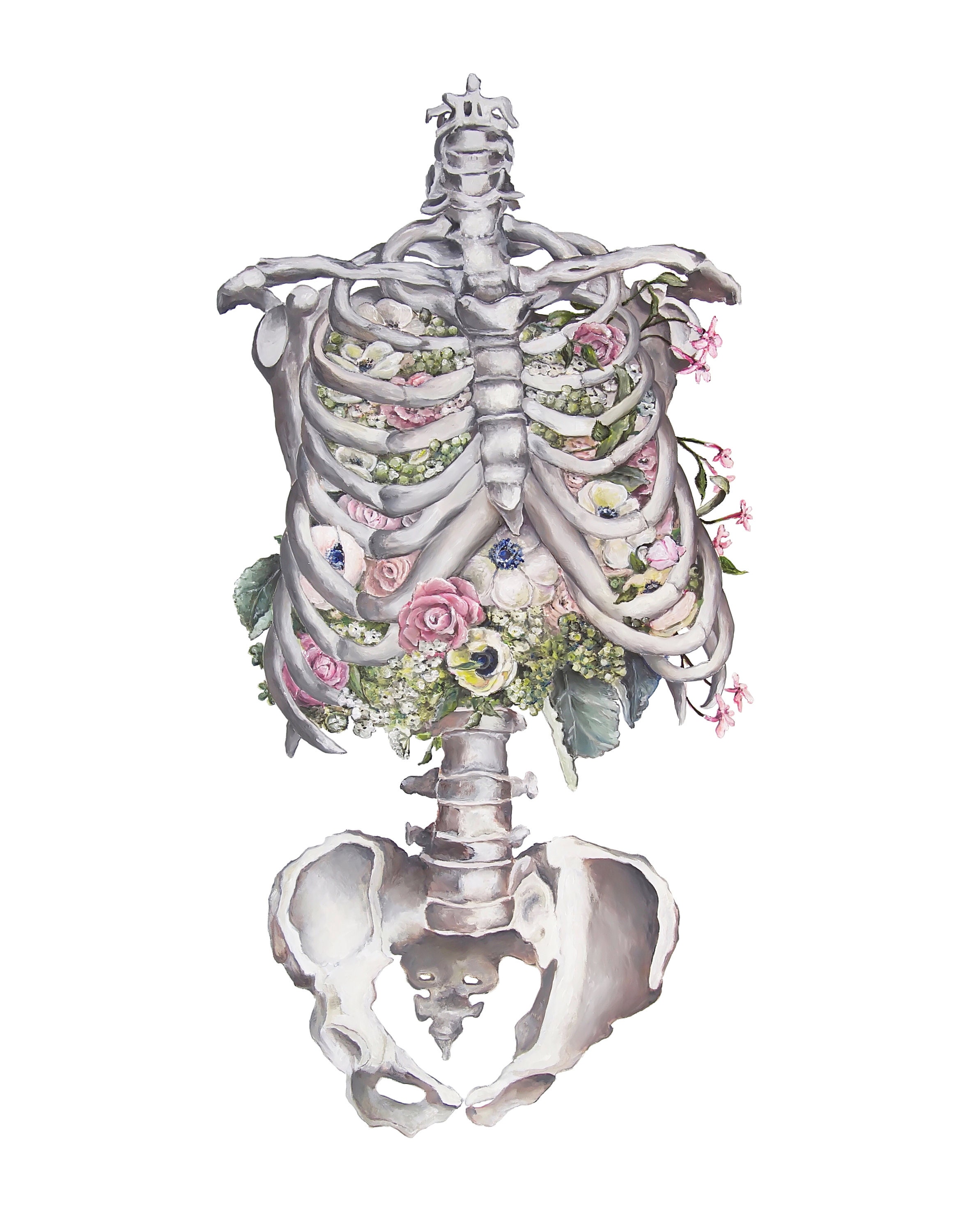 Floral Skeleton White Background Print of Oil Painting - Etsy