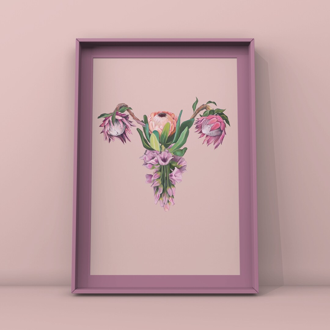 Large Scale Uterus Wall Art - 16x20, 18x24, 24x36 Floral Pink Female ...