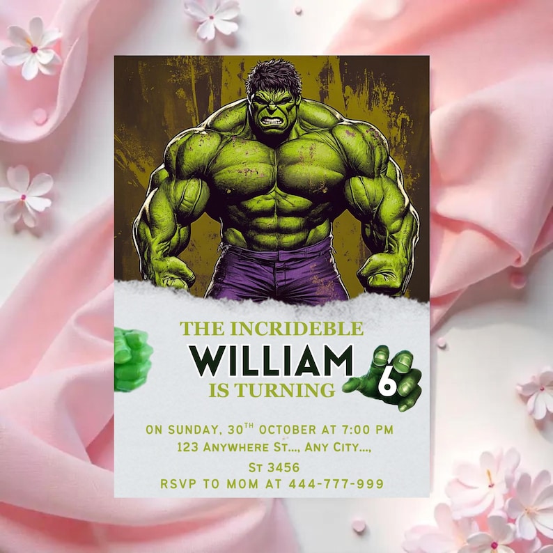 Editable Hulk Birthday Invitation Template Canva Template Digital Hulk ...