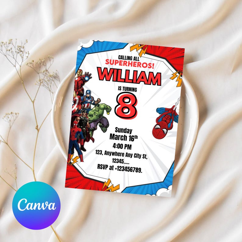 Editable Superhero Birthday Invitation, Comic Book Birthday Invitation ...