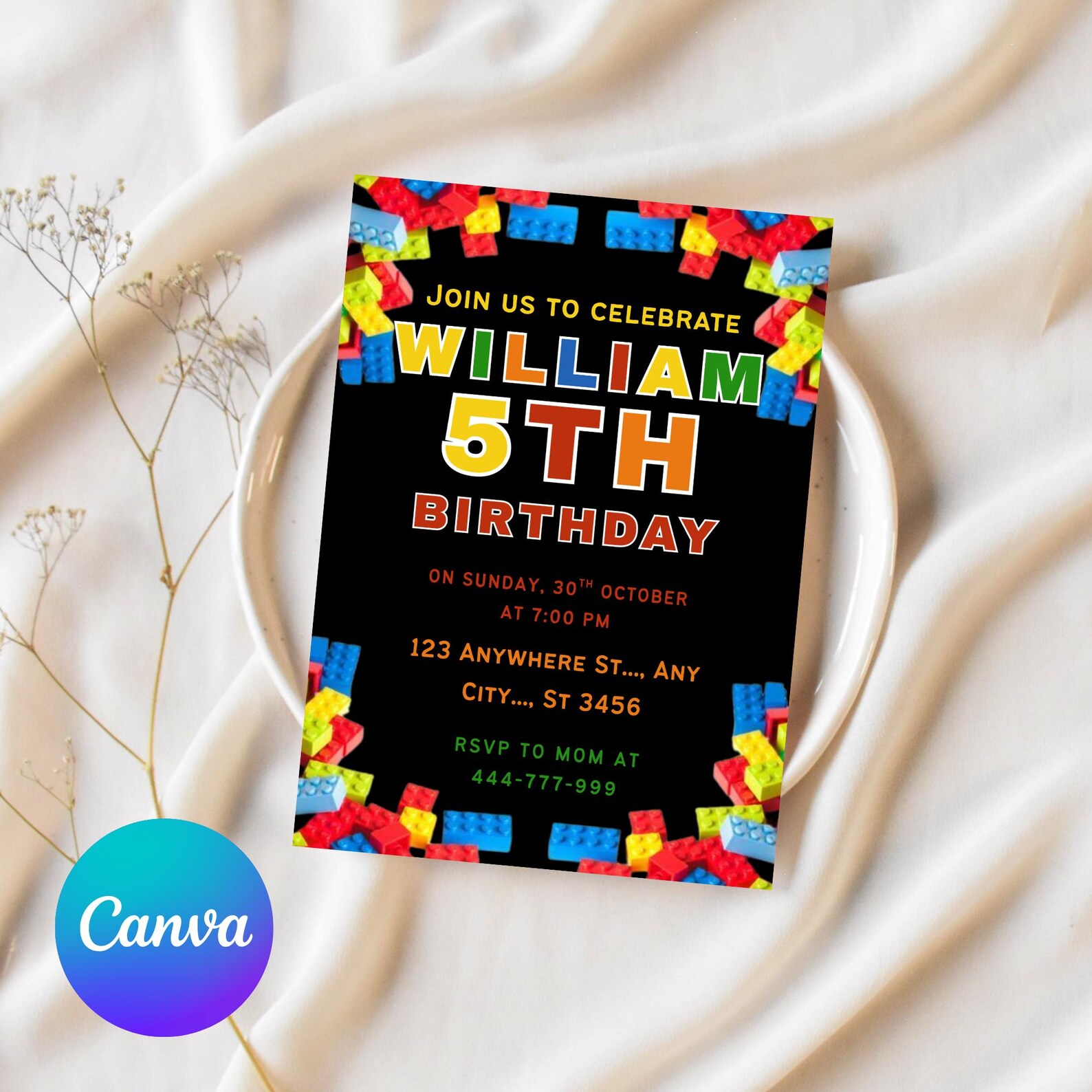 Customizable Block Party Invitations, Editable Brick-themed Birthday ...