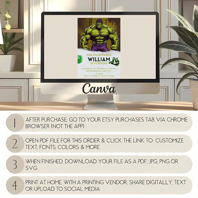 Editable Hulk Birthday Invitation Template Canva Template Digital Hulk ...