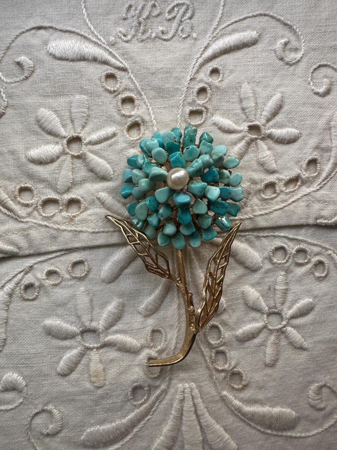 Vintage Swoboda Turquoise Flower & Pearl Brooch - Etsy