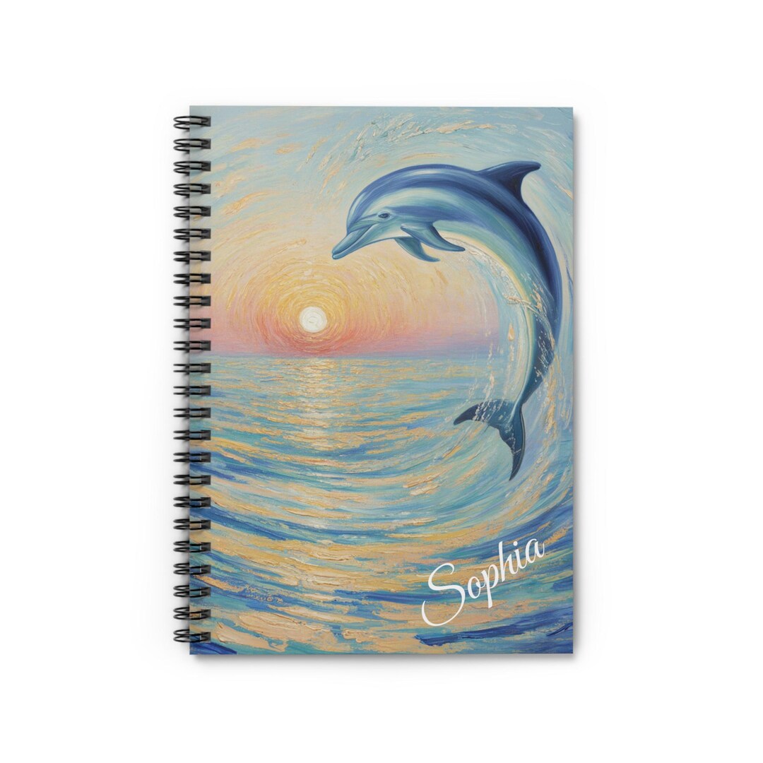 Luxury Dolphin Sunrise Spiral Notebook | Personalized Name Journal ...