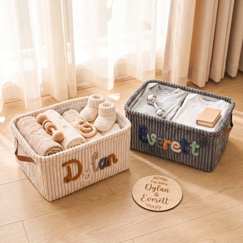 Personalized Embroidery Baby Storage Basket - Custom Embroidered Name ...