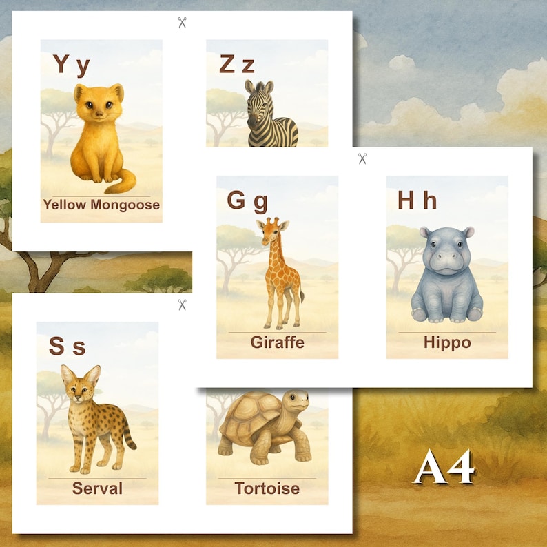 African Animals Alphabet Cards | Safari Alphabet Flashcards | ABC ...