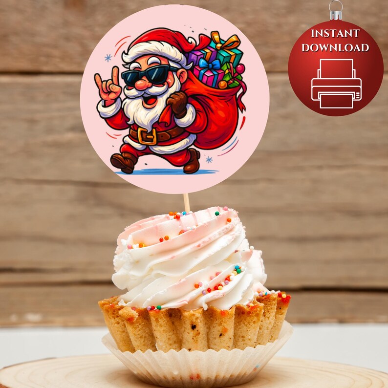 Cute Holiday Cake Toppers | Santa & Reindeer Printable Cupcake Toppers ...