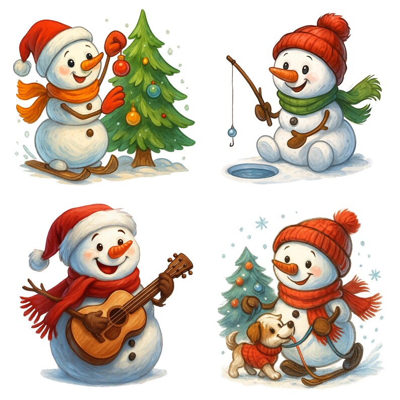 Cute Snowman Clipart Bundle | 20 PNG | Funny Christmas Snowmen ...
