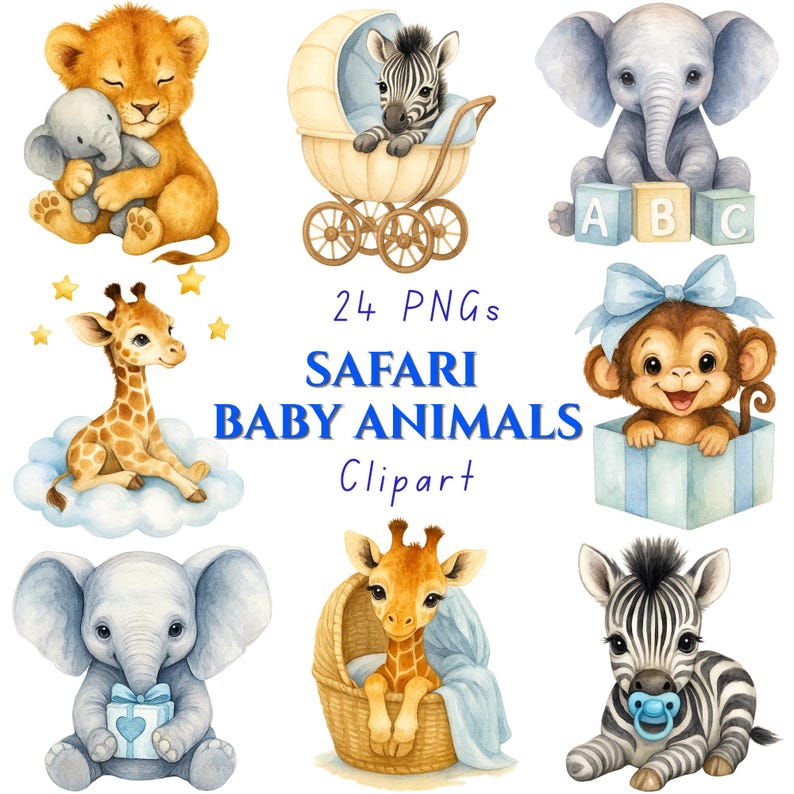 Safari Baby Animals Clipart Set • 24 PNG • Baby Shower Animals ...