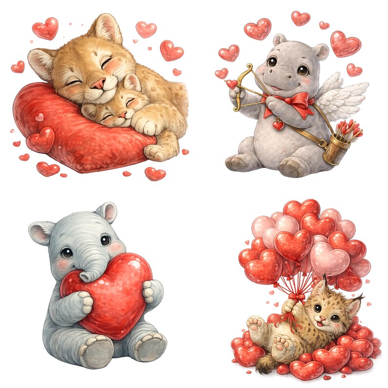 Happy Safari Valentines Clip Art | Cute Safari Animals Valentine PNG ...