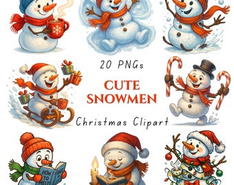 Cute Snowman Clipart Bundle | 20 PNG | Funny Christmas Snowmen ...