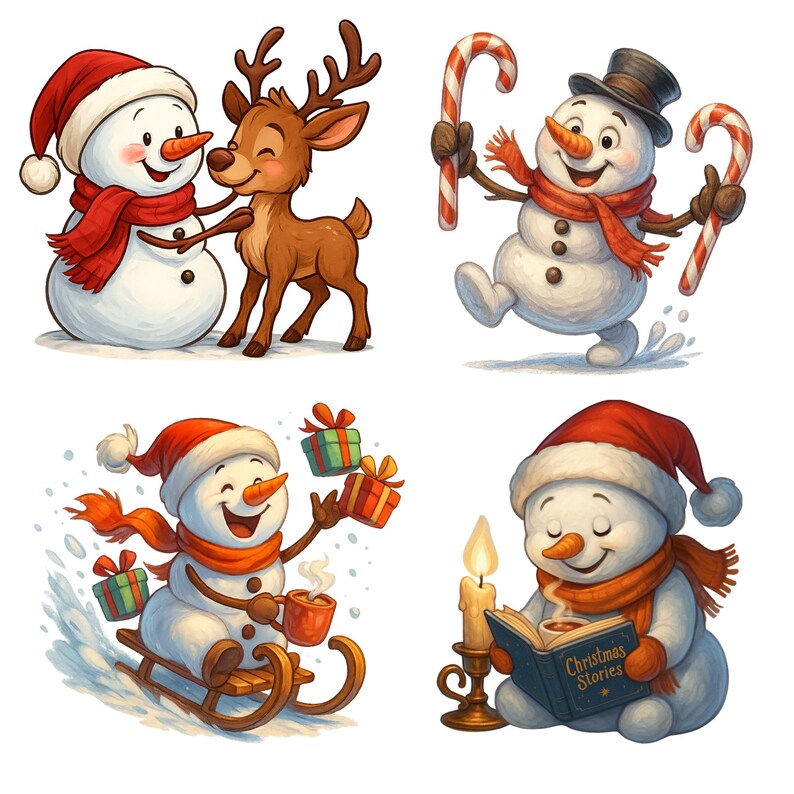 Cute Snowman Clipart Bundle | 20 PNG | Funny Christmas Snowmen ...