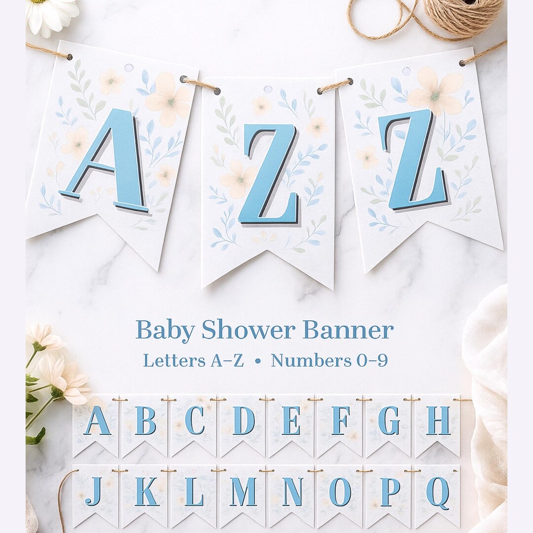 Baby Boy Shower Banner A-Z Printable Flags, Blue Alphabet Garland, Baby ...