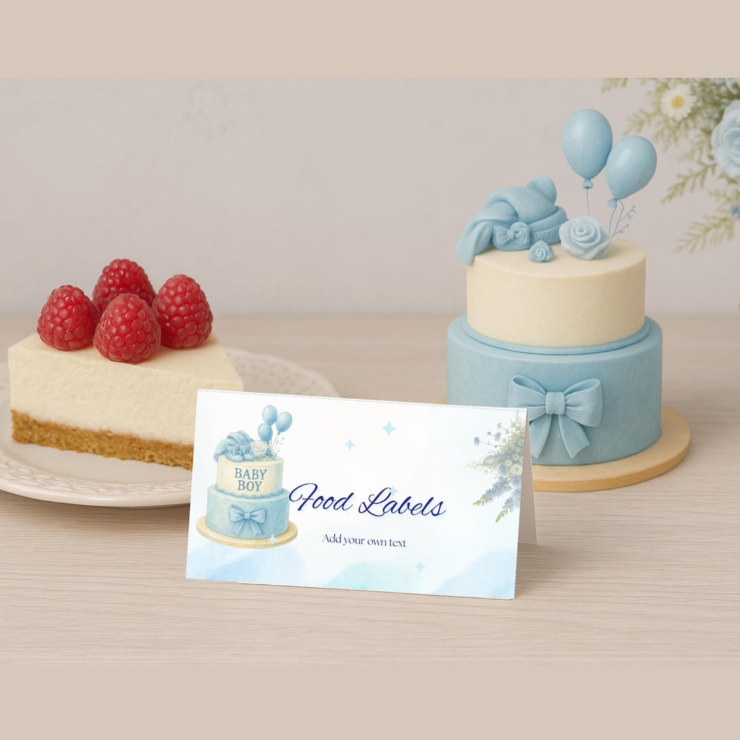 Editable Baby Shower Food Labels • Blue Tent Card • Folded Food Labels ...