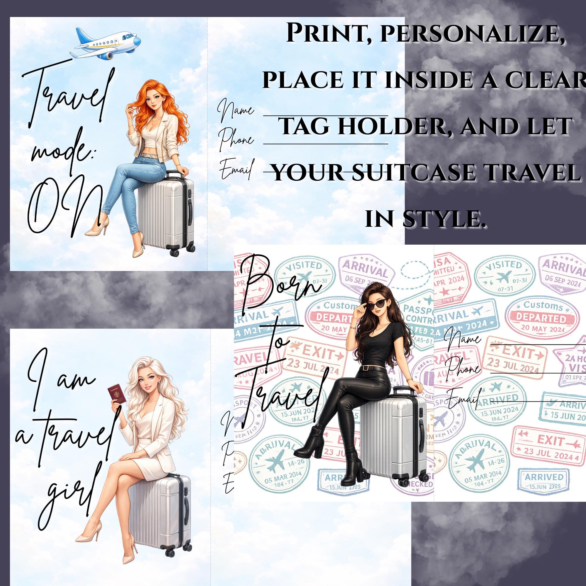 Printable Suitcase Label Tags | Travel Luggage Tag Template | Set of 3 ...