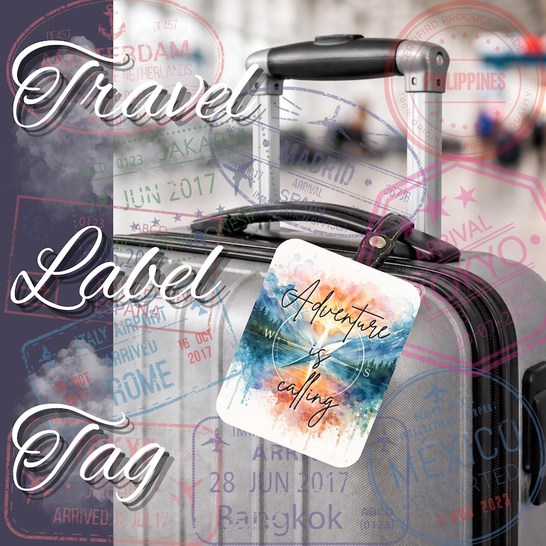 Printable Travel Luggage Tag Set | Adventure Design (PNG Digital ...