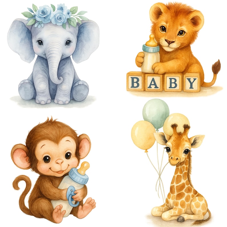 Safari Baby Animals Clipart Set • 24 PNG • Baby Shower Animals ...
