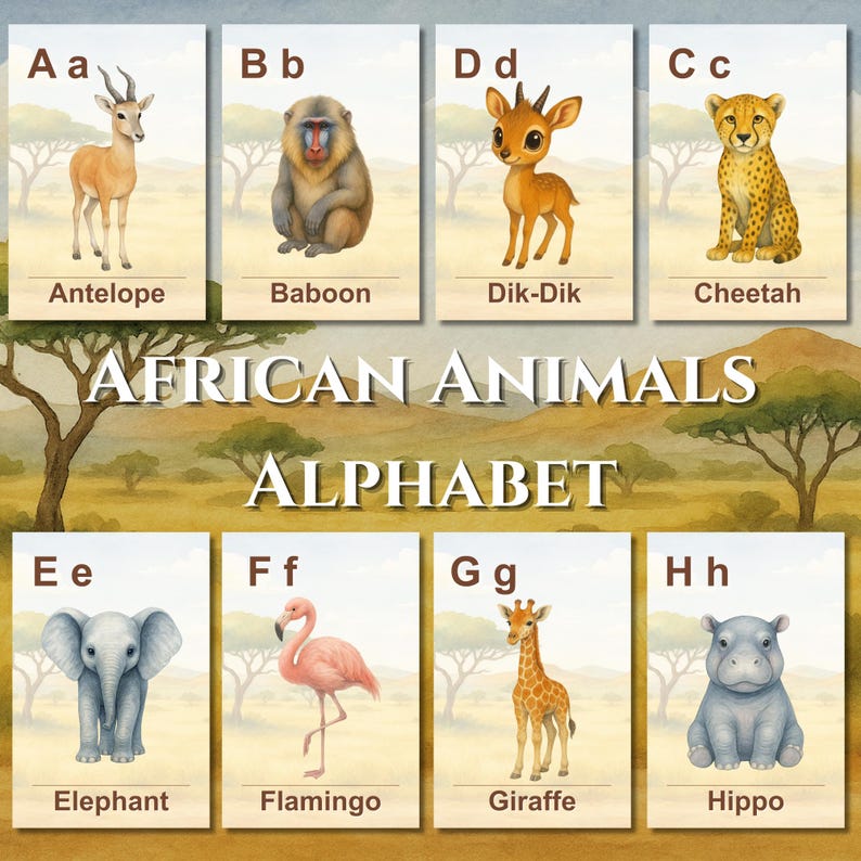 African Animals Alphabet Cards | Safari Alphabet Flashcards | ABC ...